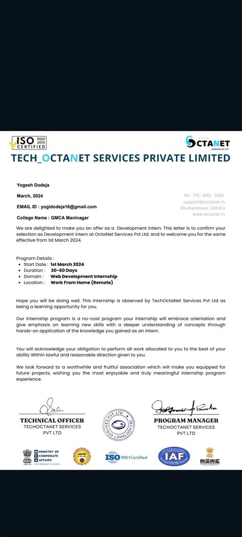 Yogesh Dodeja On Linkedin Webdevelopment Internship Octantservicespvtltd Octanet