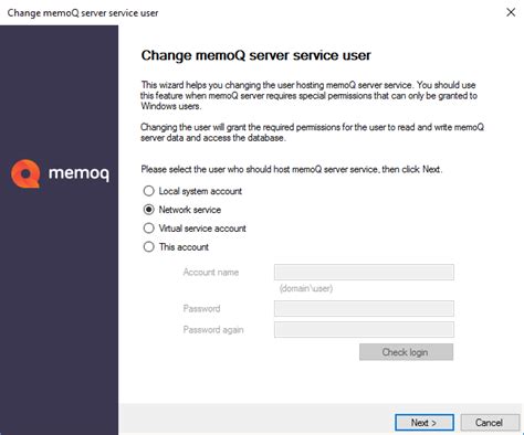 Change MemoQ TMS Service User