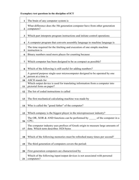 Ict Test Questions Computer Hardware And Software