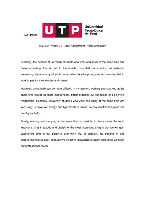 AC S04 Week 04 Task Assignment Work And Study INGLES IV AC S04 Week 04 Task