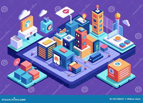 Isometric Art Of A Modern City Showcasing Real Time Synchronization