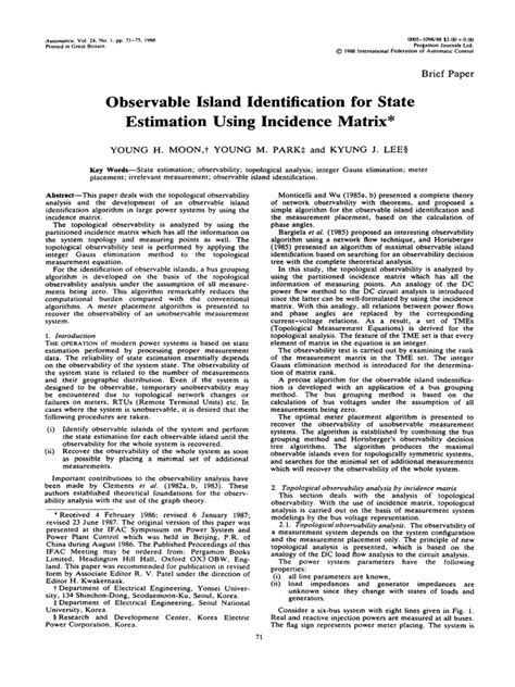 Pdf Observable Island Identification For State Estimation Using