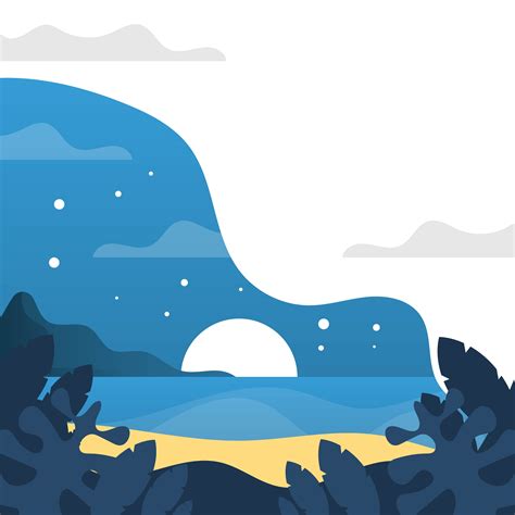 Flat Night Time In Beach With Minimalist Gradient Background Vector Illustration 226009 Vector