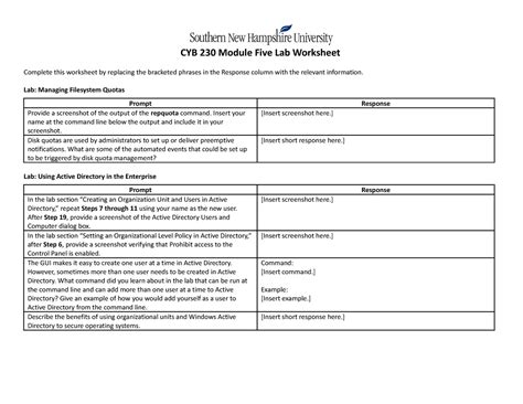 CYB Module Five Lab Worksheet CYB Module Five Lab Worksheet Complete This Worksheet By