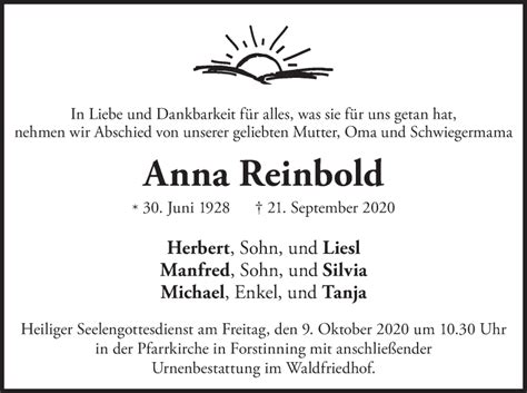 Traueranzeigen Von Anna Reinbold Trauermerkurde