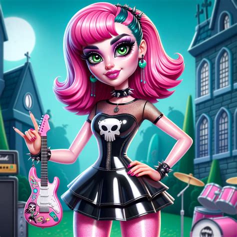 Monster High Girl In Latex Costume And Pink Hair Ai Art Generator