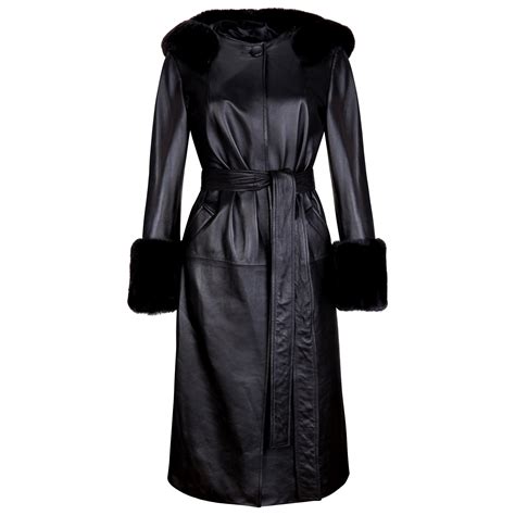 Black Leather Trench Coat With Fur Collar Tradingbasis