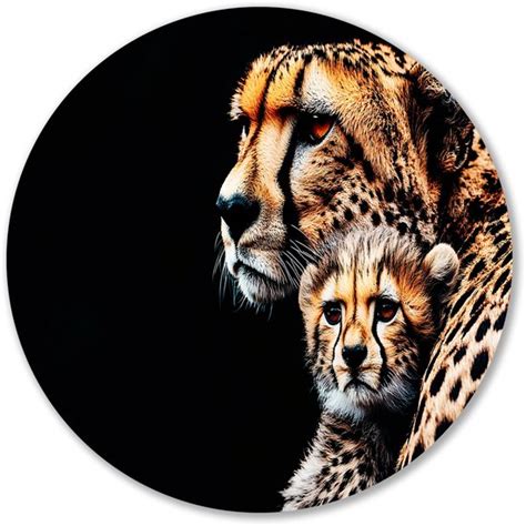 Moedercheeta Met Jong In Detail Cheeta Muurcirkel Wandbord Welp