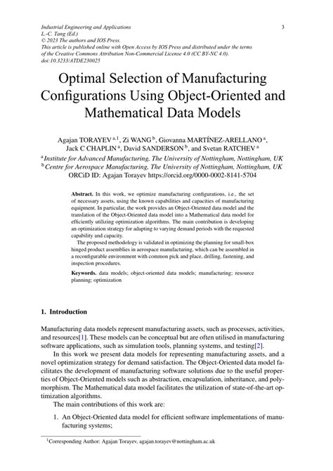 pdf optimal selection of manufacturing configurations using object