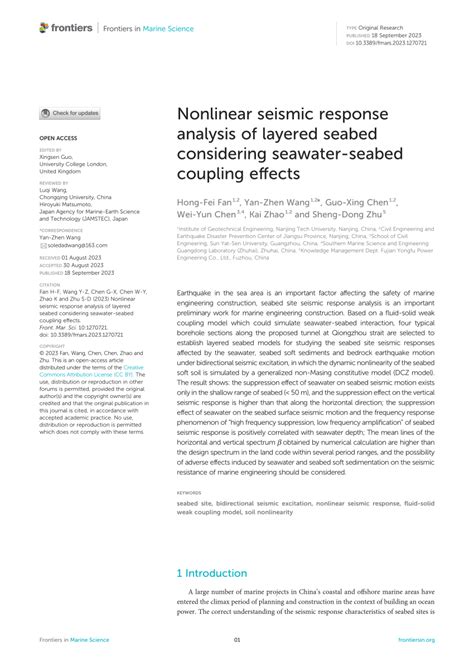 Pdf Nonlinear Seismic Response Analysis Of Layered Seabed Considering