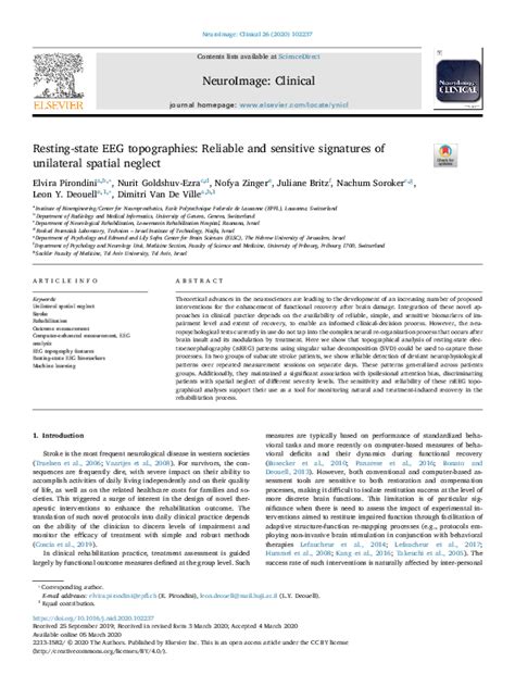 Pdf Resting State Eeg Topographies Reliable And Sensitive Signatures Of Unilateral Spatial