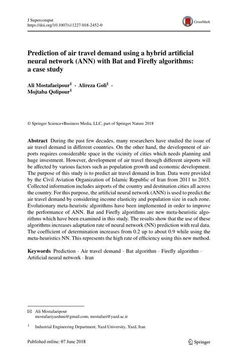 Pdf Prediction Of Air Travel Demand Using A Hybrid Artificial Neural Network Ann With Bat