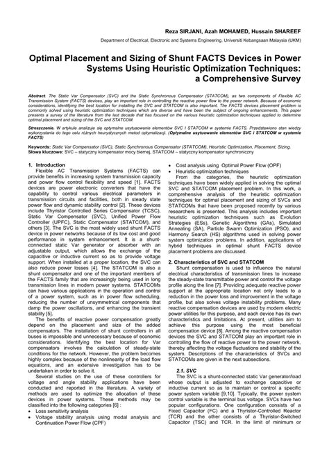 Pdf Optimal Placement And Sizing Of Shunt Facts Devices In Power Systems Using Heuristic