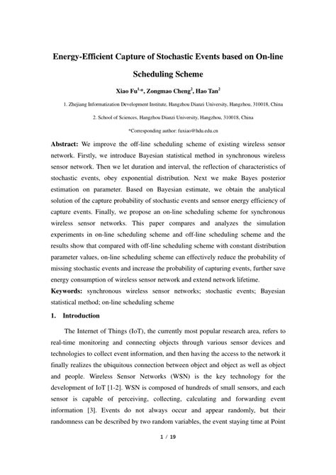Pdf Energy Efficient Capture Of Stochastic Events Based On On Line Scheduling Scheme