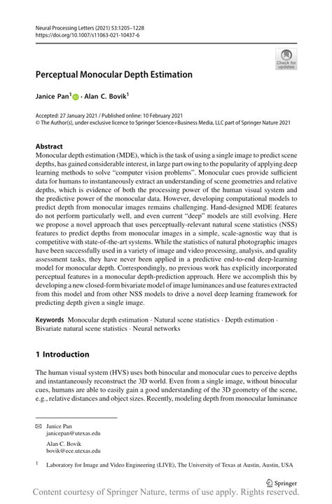 Perceptual Monocular Depth Estimation Request Pdf