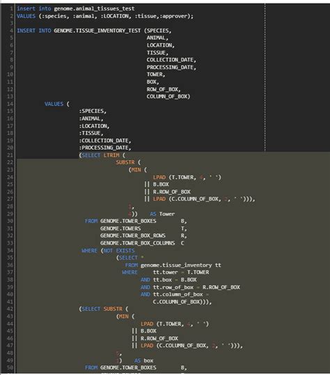 inserting an interactive grid that includes a sub query for values
