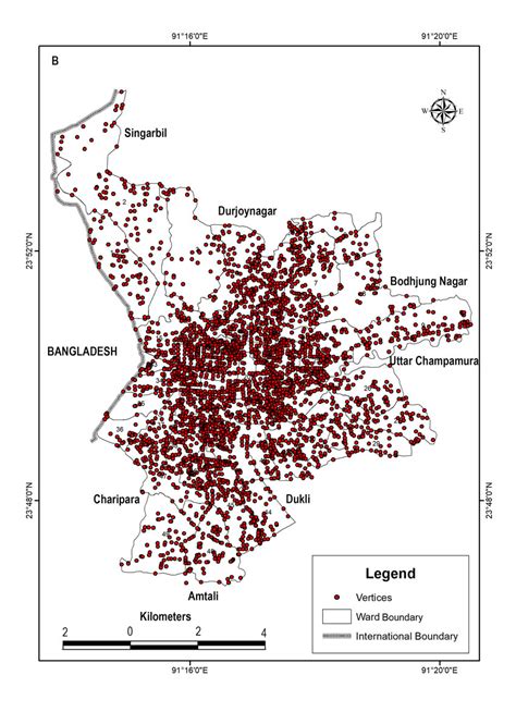Spatial Distribution Of Edges A And Vertices B Of Agartala City