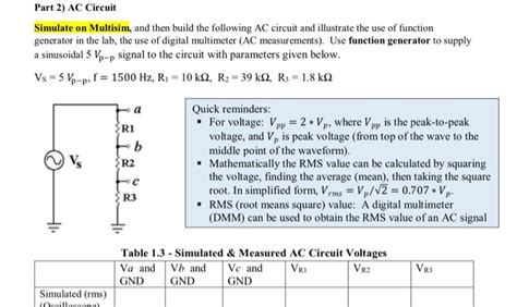 Solved Part AC Circuit Simulate On Multisim And Then Chegg Com