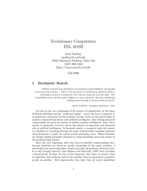 Lecture Notes On Evolutionary Computation Machine Learnings Eel 4818 Docsity