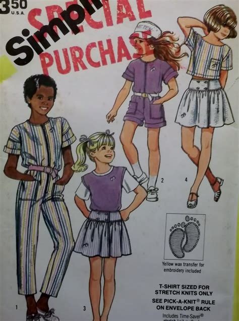 Vintage Simplicity 6345 Girls Jumpsuit Skirt Top And T Shirt Sewing Pattern Size 8 Uncut