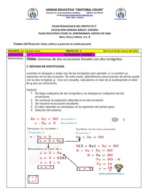 ficha proyecto 5 semana 3 8 9 10 pdf ecuaciones sistema de