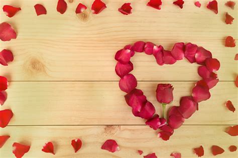 프레임 나무 배경 발렌타인 결혼 날에 장미 꽃잎으로 만든 하트 모양 결혼식에 대한 스톡 사진 및 기타 이미지 결혼식 과일