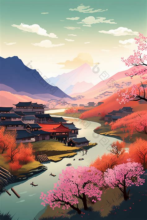 山水田野风景明亮保罗插画图片 包图网