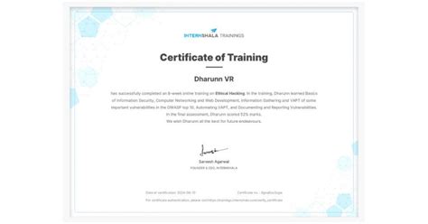 siddharth dharunn on linkedin successfully completed the ethical hacking training from internshala…
