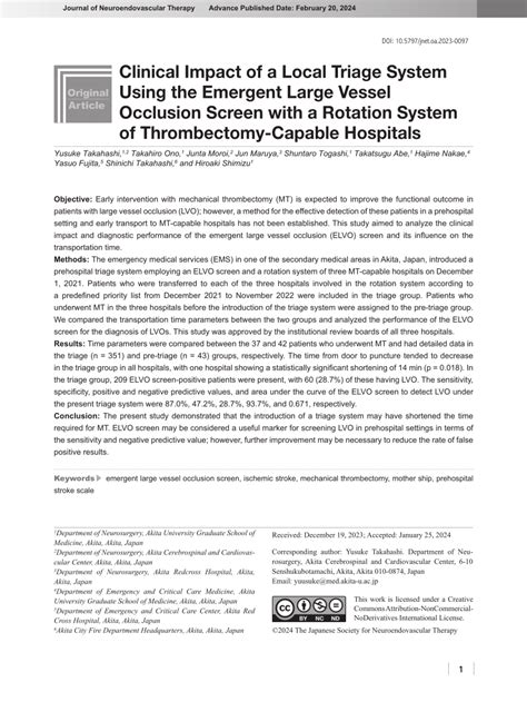 Pdf Clinical Impact Of A Local Triage System Using The Emergent Large Vessel Occlusion Screen