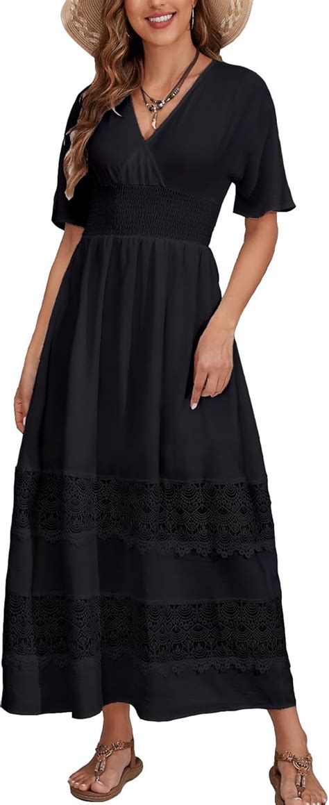 S Adriana Womens Black Boho Maxi Dress 2025 V Neck