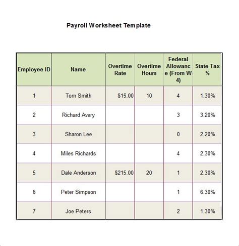 Payroll Worksheets Template