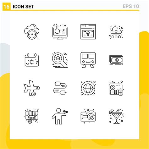 Group Of 16 Outlines Signs And Symbols For Data Traffic Data Test Tube Cloud Website Editable