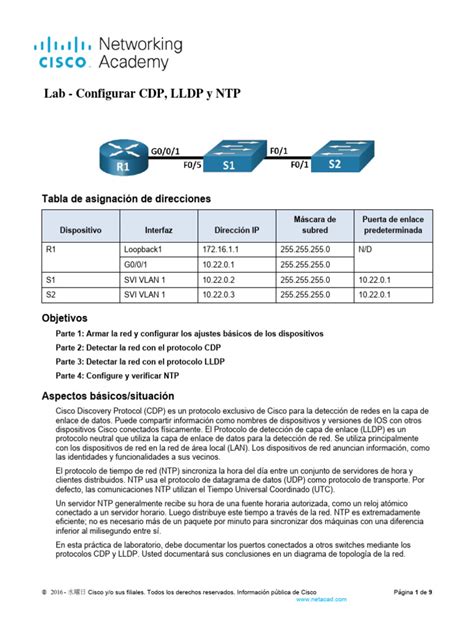 1082 Lab Configure Cdp Lldp And Ntp Pdf Informática Red De Arquitectura