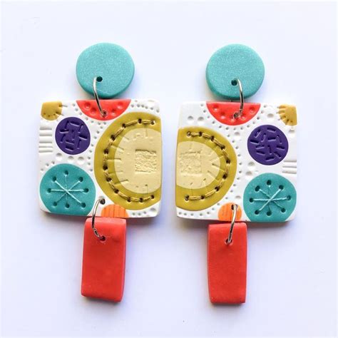 Polymer Clay Earrings With Colorful Circles And Buttons