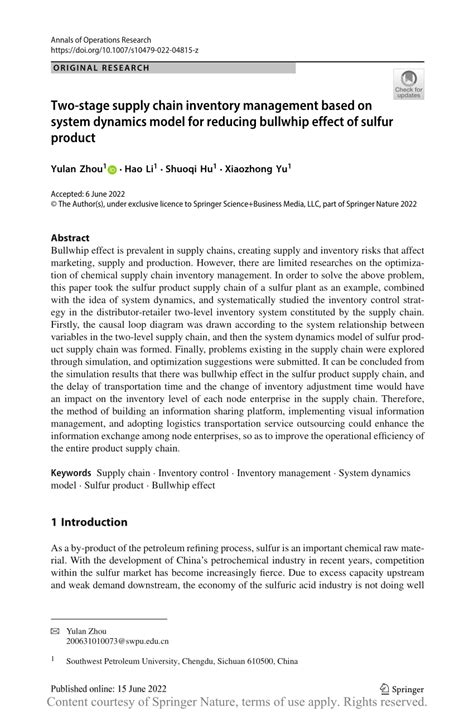 Two Stage Supply Chain Inventory Management Based On System Dynamics Model For Reducing Bullwhip