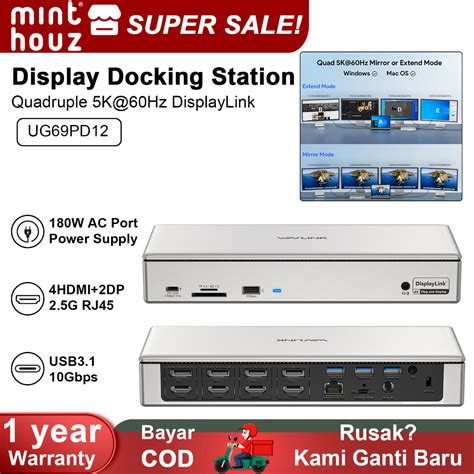 Jual Wavlink Displaylink Docking Station Quad Monitors 5k 4k 60hz 19 In 1 Usb C Usb A For M1 M2