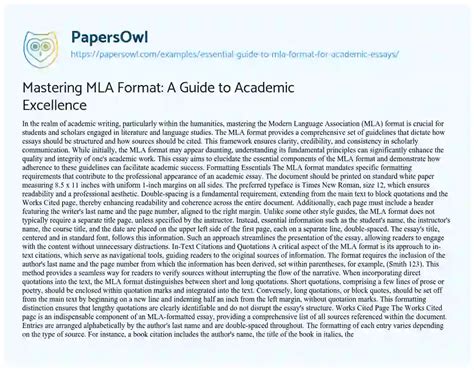 Essential Guide To Mla Format For Academic Essays Free Essay Example 648 Words