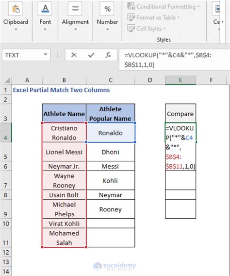 Excel Partial Match Two Columns 4 Simple Approaches Exceldemy