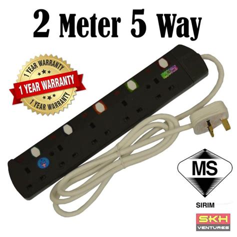 2 Meter 5 Way Extension Trailing Socket 100 Sirim Approved Lazada