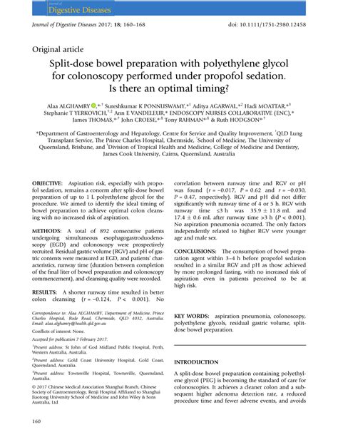 Pdf Split Dose Bowel Preparation With Polyethylene Glycol For