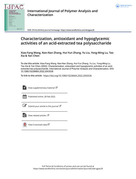 Pdf Characterization Antioxidant And Hypoglycemic Activities Of An Acid Extracted Tea