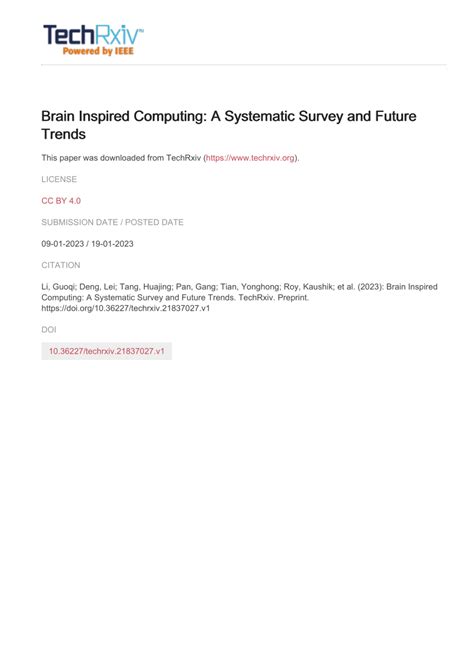 Pdf Brain Inspired Computing A Systematic Survey And Future Trends