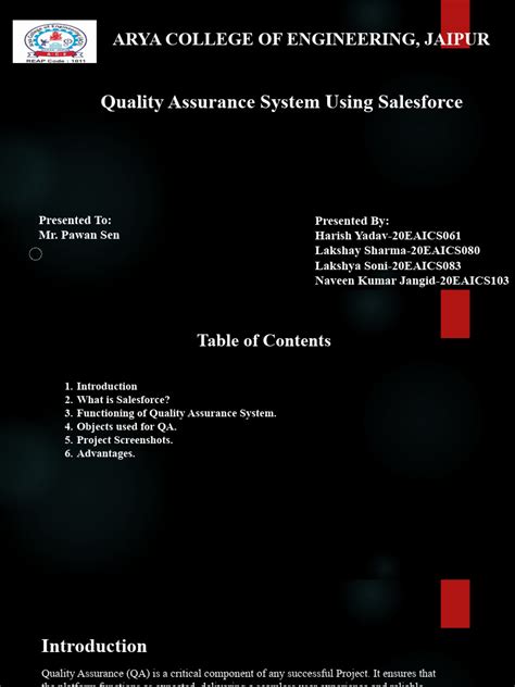 Quality Assurance Tracking System With Salesforce Pdf Quality Assurance Information