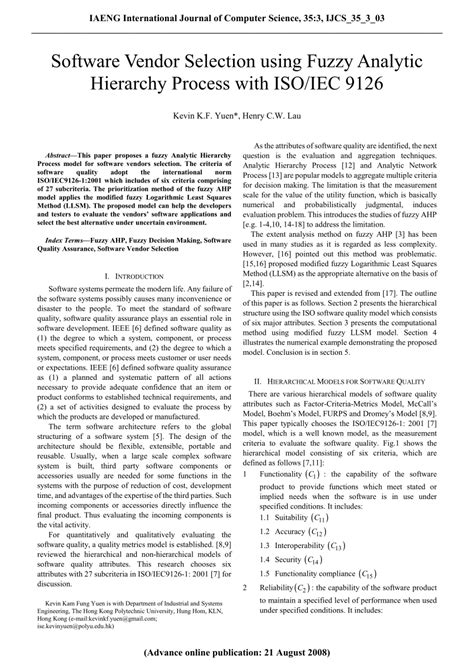Pdf Software Vendor Selection Using Fuzzy Analytic Hierarchy Process With Isoiec 9126