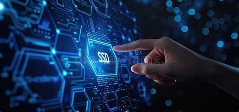 Hand Pointing To Digital Ssd Icon On Futuristic Virtual Interface With