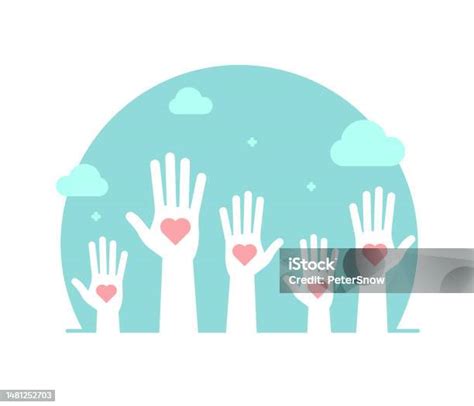 자원 봉사자 및 자선 활동 도움의 손길을 들었다 벡터 아이콘 배경 배너 삽화는 도움을 주고 기여할 수 있는 사람들의 군중과 함께 합니다 긍정적 인 기초 비즈니스 서비스