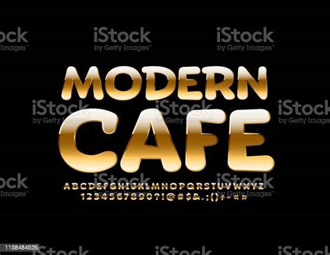 벡터 세련된 배너 현대 카페입니다 황금 알파벳 문자 숫자와 기호 0명에 대한 스톡 벡터 아트 및 기타 이미지 0명 금 금속