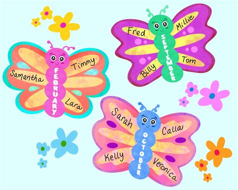 Butterfly Birthday Display Printable Classroom Birthday Chart Birthday Wall Calendar Birthday