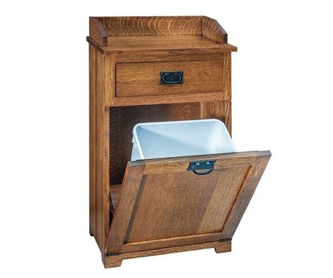 Amish Tilt Out Trash Bin With Top Drawer Solid Wood Trash Bin