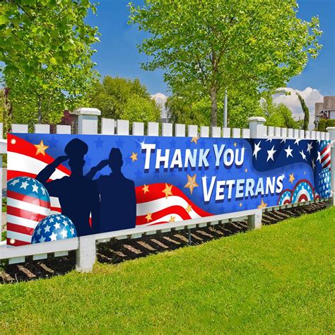 Veterans Day Decorations Outdoor Patriotic Soldier Banner Thank You Veterans Yard